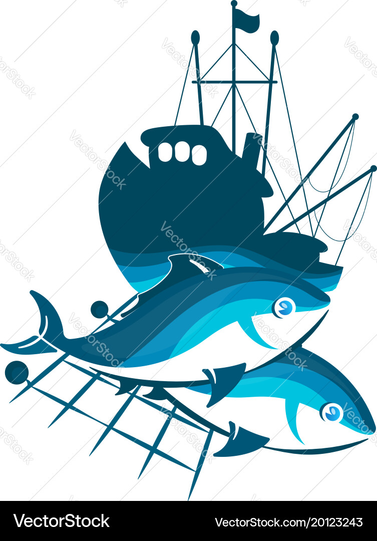 Silhouette fishing trawler Royalty Free Vector Image