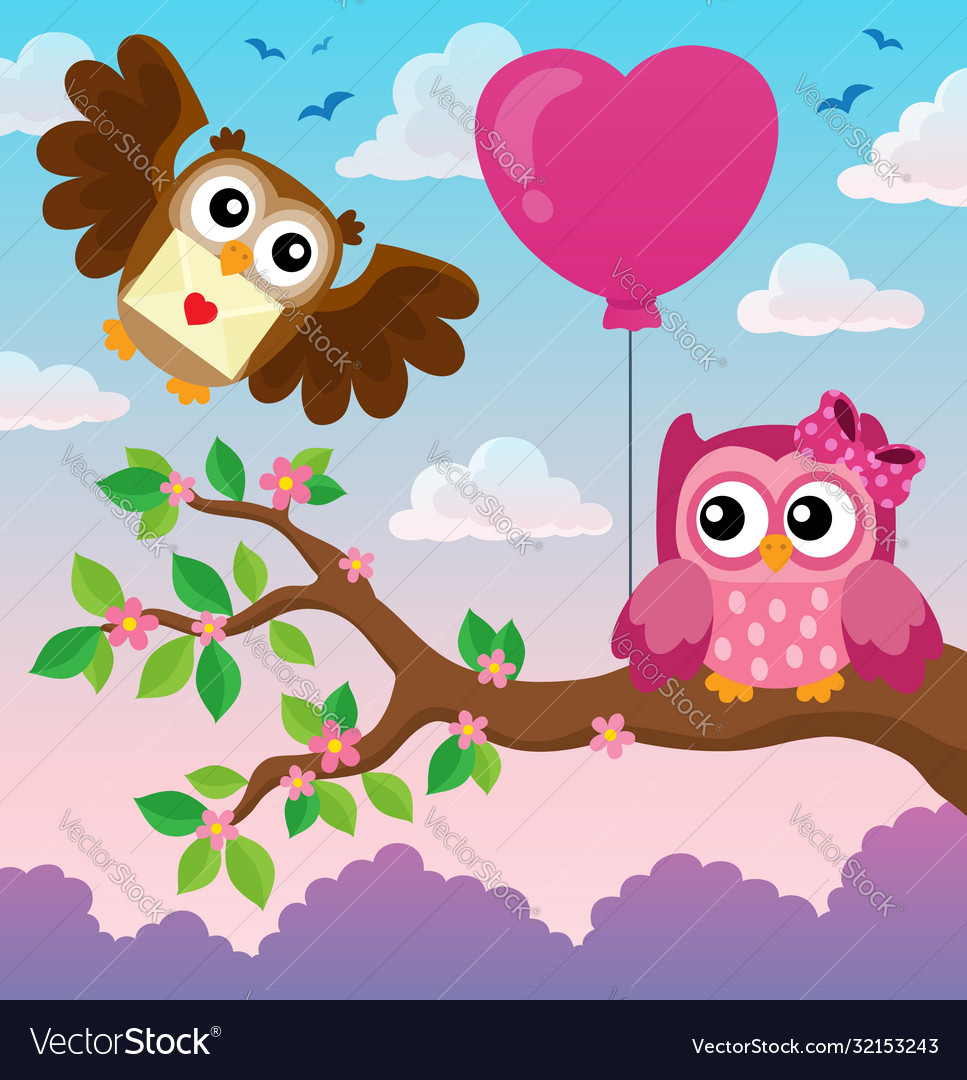 Valentine owls theme image 4 Royalty Free Vector Image