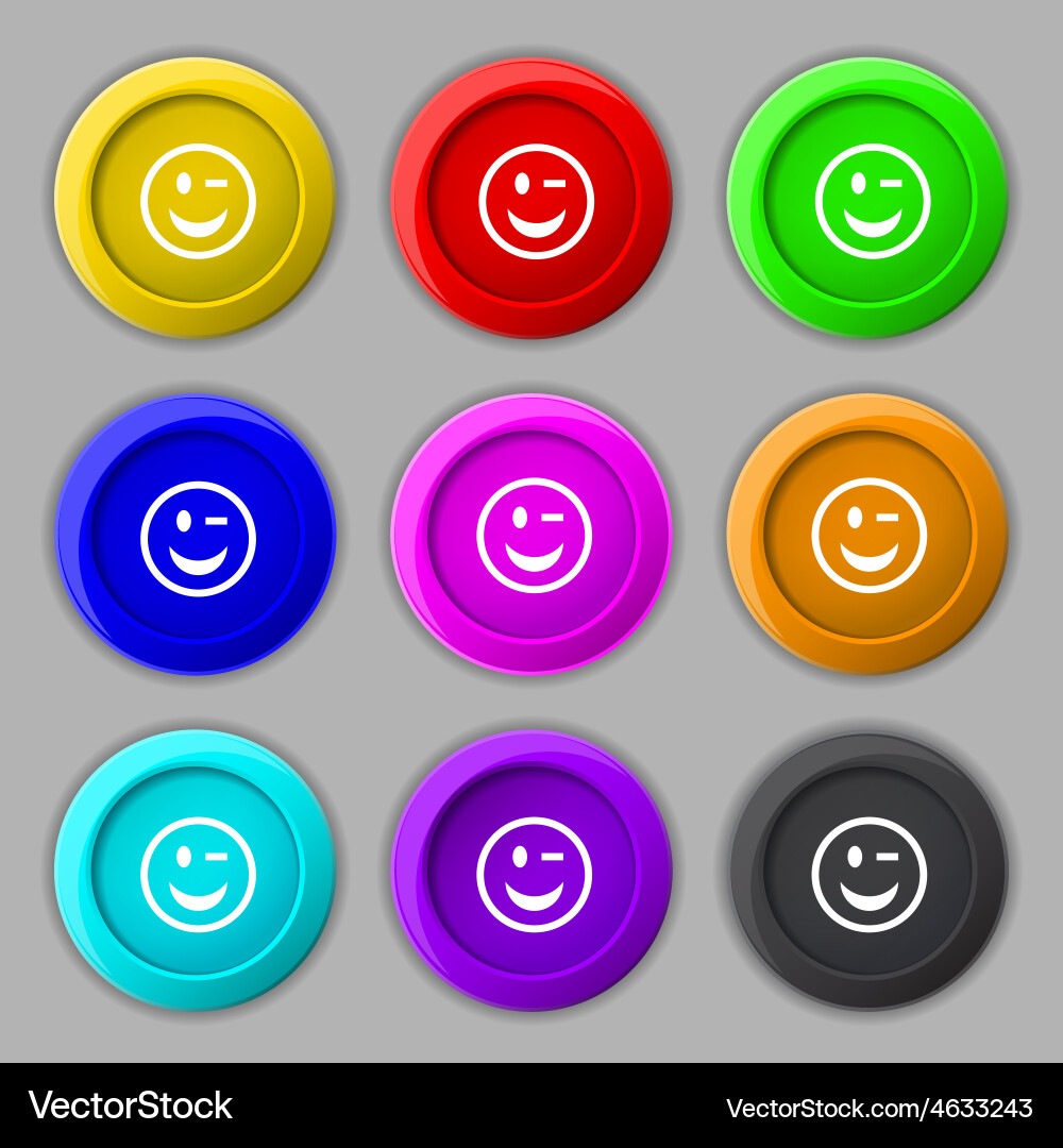 Winking face icon sign symbol on nine round Vector Image
