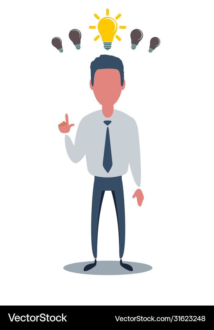 A young man with fluorescent light bulb over his Vector Image