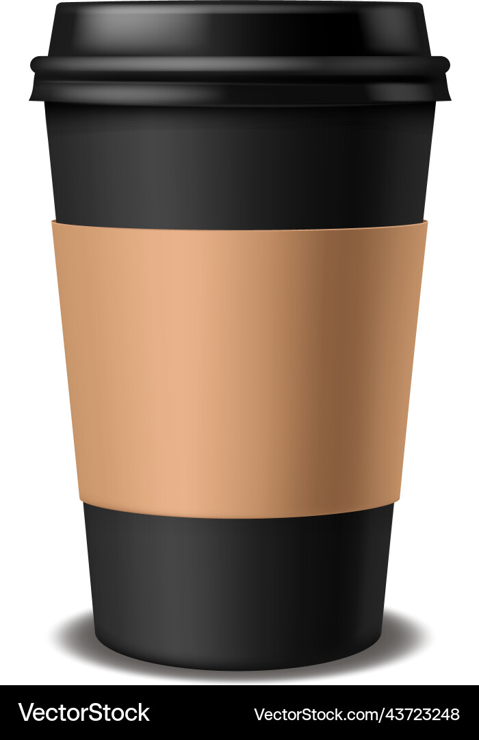 Black cardboard cup realistic coffee brand mockup Vector Image