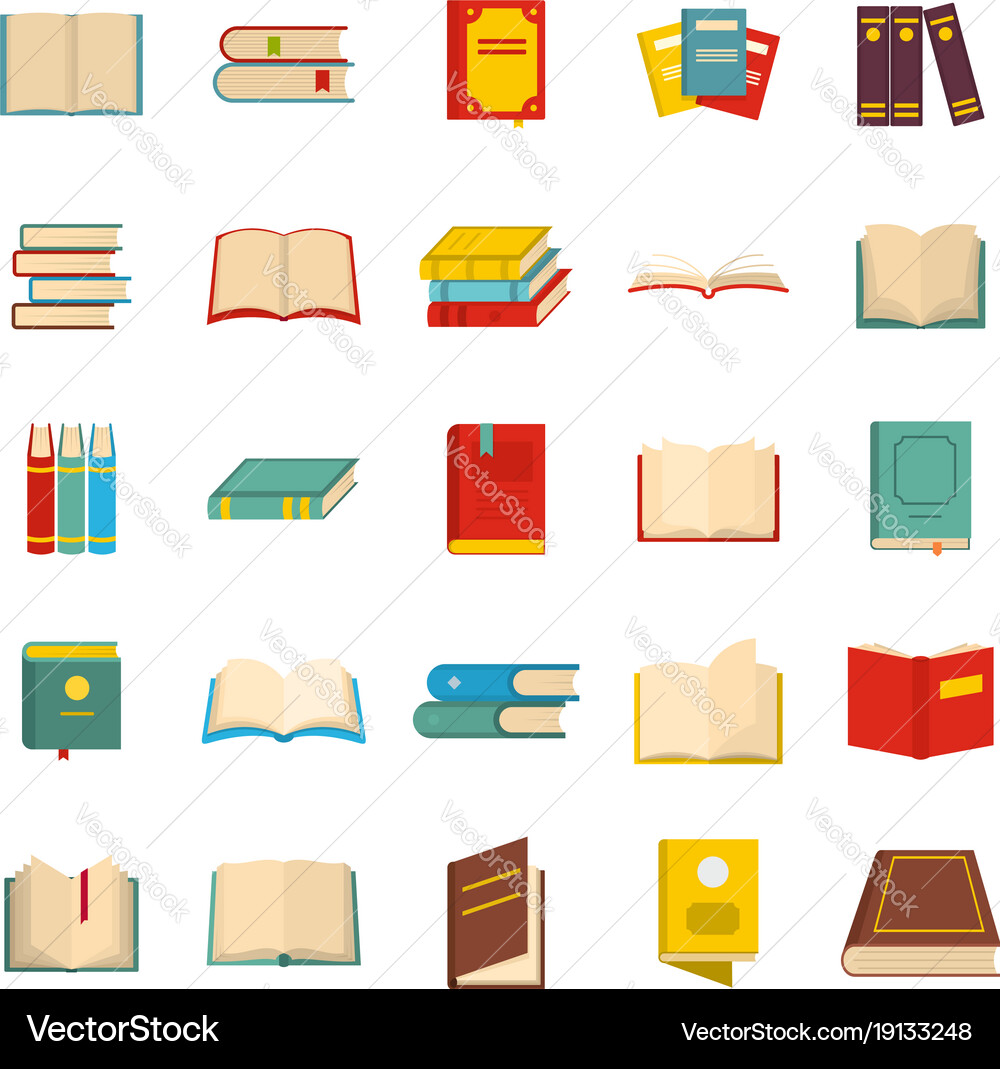 Book icons set flat style Royalty Free Vector Image