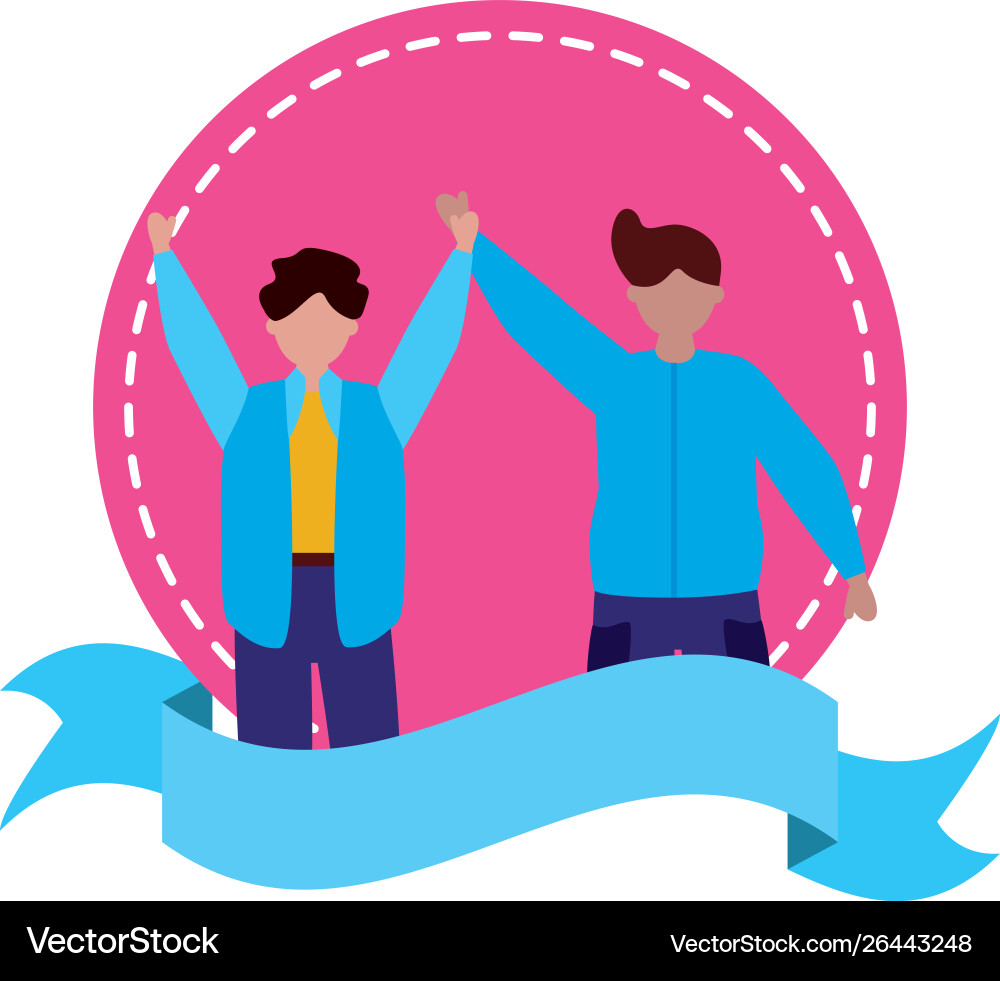 Celebrating men young happy characters sticker Vector Image