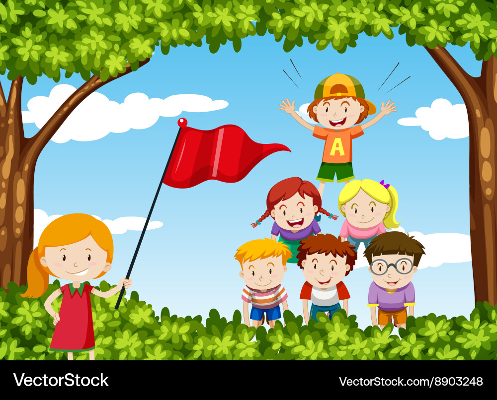 Children play human pyramid in the park Royalty Free Vector