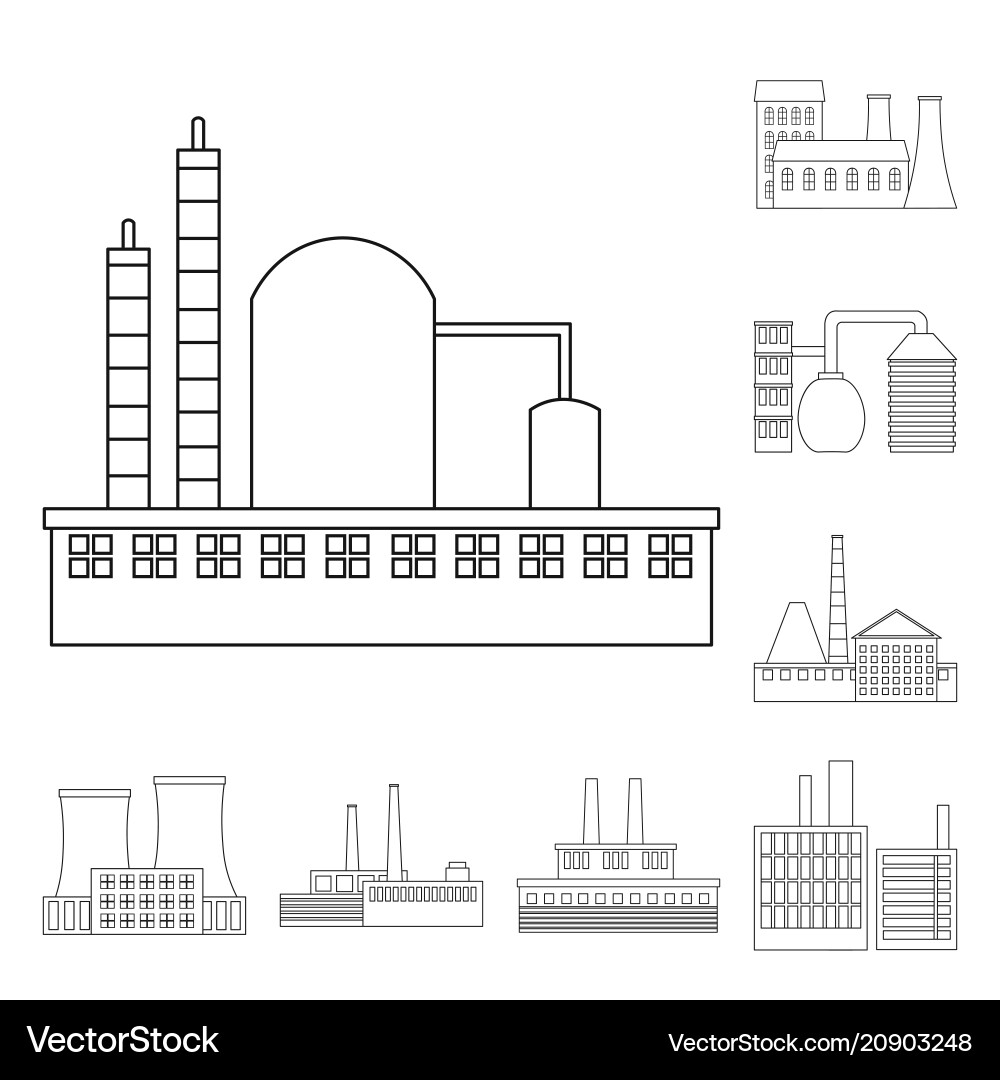 Factory and facilities outline icons in set Vector Image