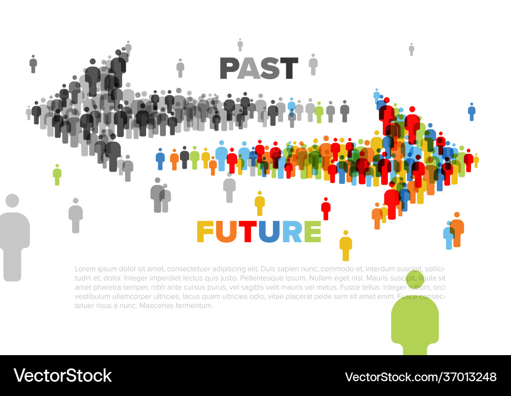 Future and past arrow directions made from people Vector Image