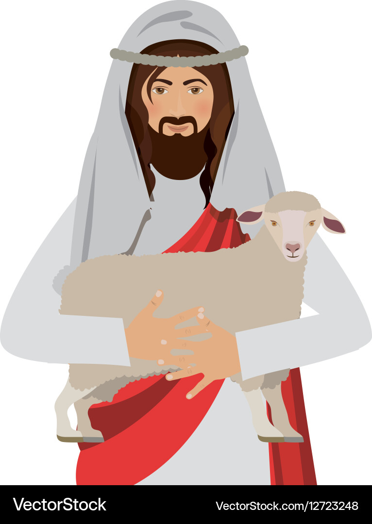 Half body jesus carrying a sheep Royalty Free Vector Image