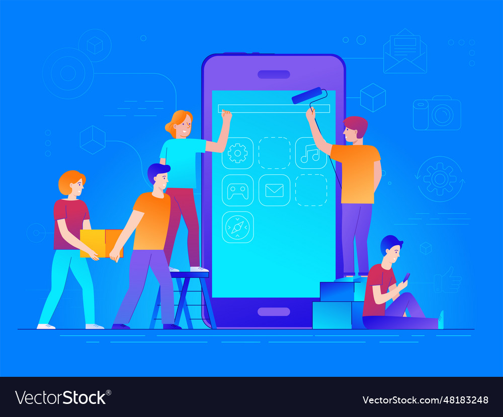 Mobile app design and user interface development Vector Image Mobile app design and user interface development Vector Image