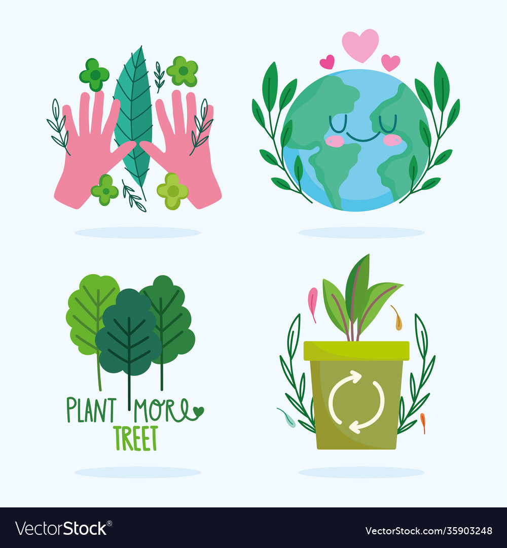 Save world icons set ecology environment Vector Image
