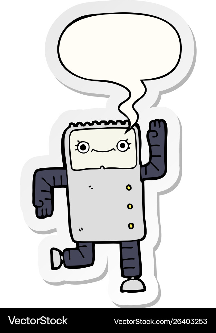 Cartoon robot and speech bubble sticker Royalty Free Vector