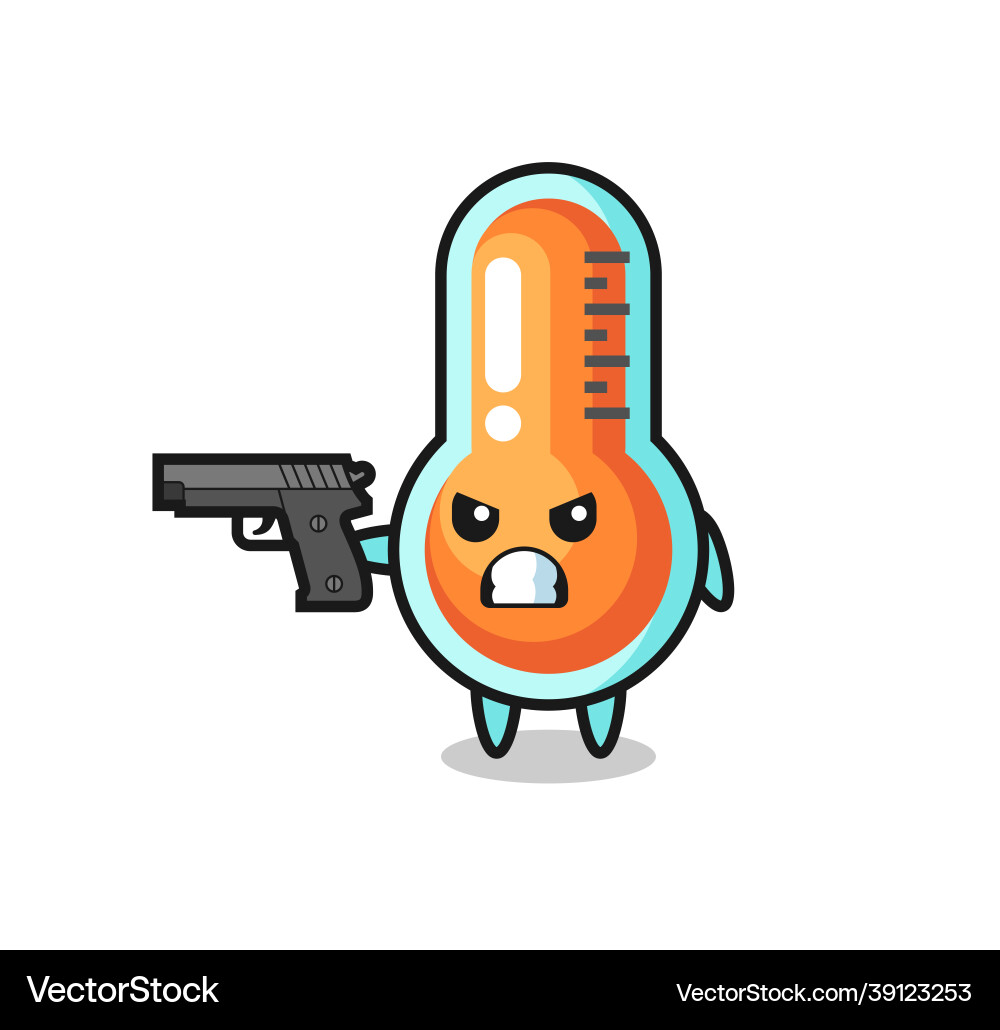 Cute thermometer character shoot with a gun Vector Image