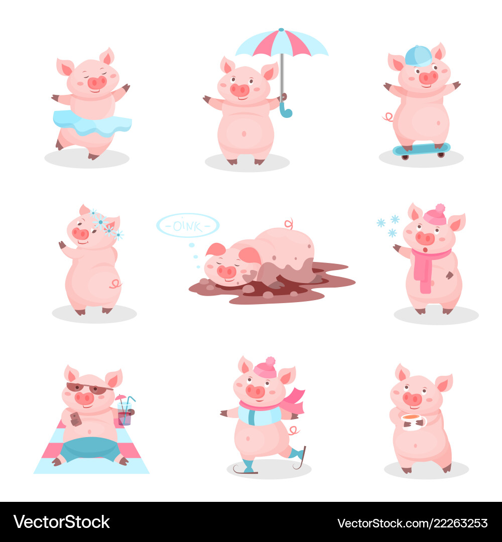 Funny pigs activity set cute piglets cartoon Vector Image