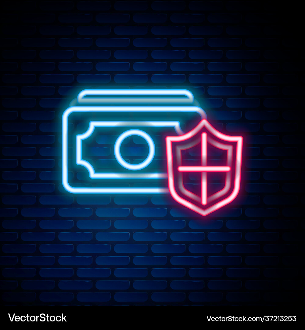Glowing neon line money with shield icon isolated Vector Image