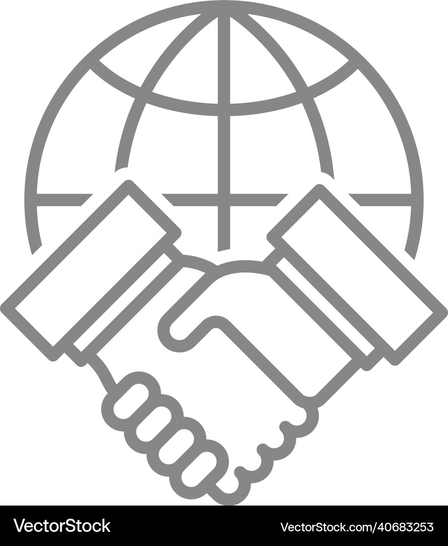 Handshake and planet line icon international Vector Image