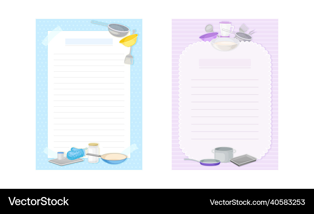 Pages for recipe entries set book page Royalty Free Vector