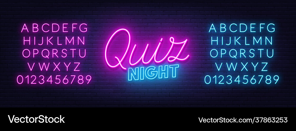 Quiz night neon sign on brick wall background Vector Image