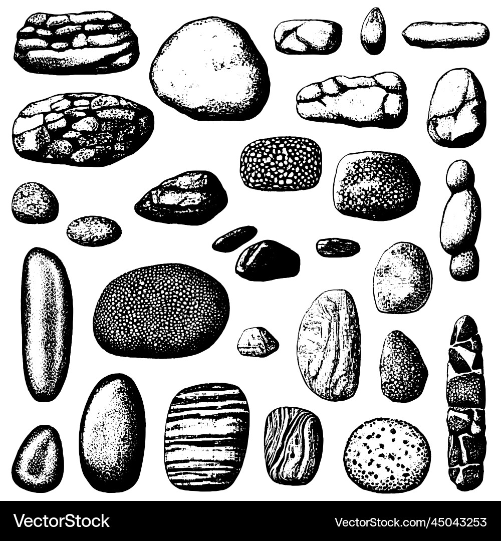 Stones different set of sketch hand drawing Vector Image