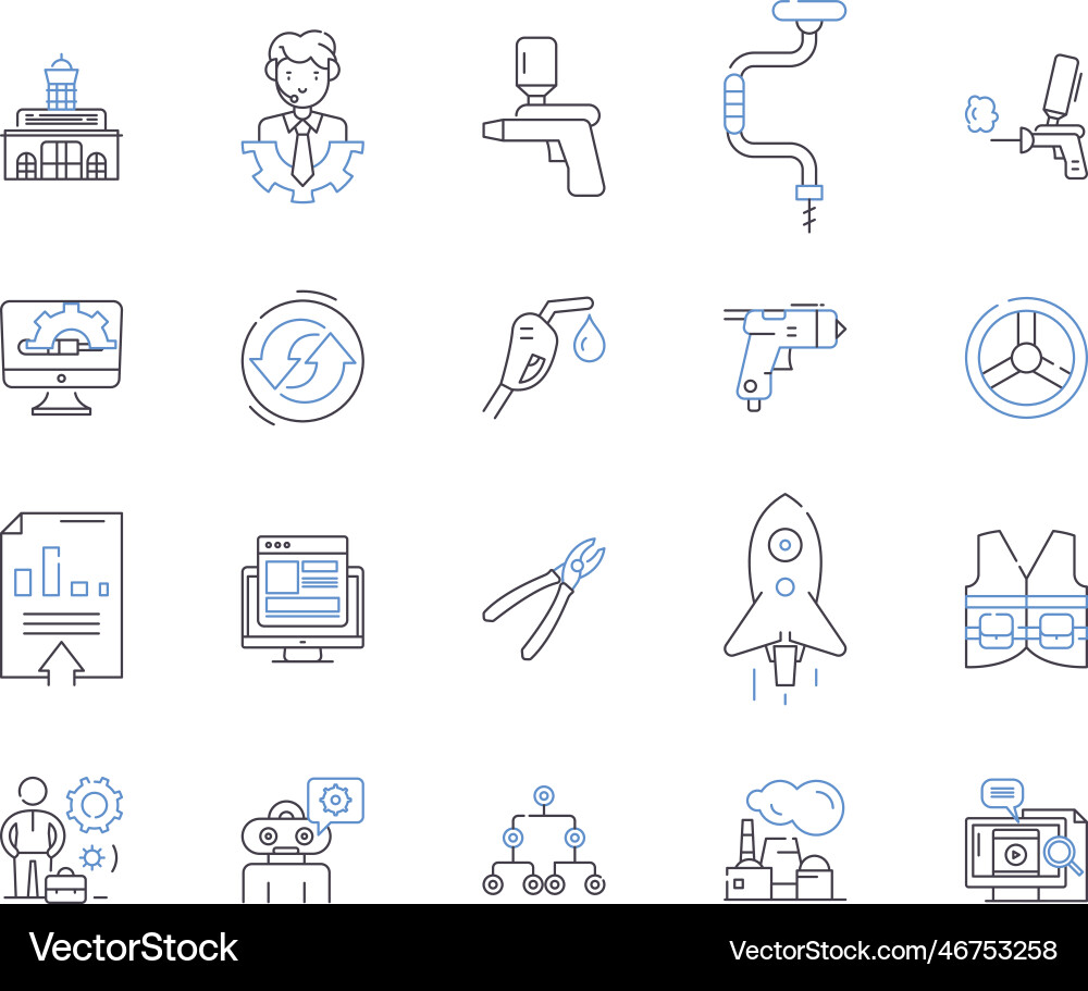 Builder production outline icons collection Vector Image