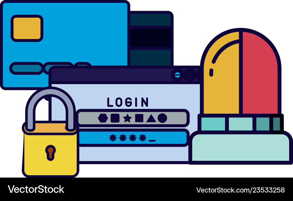 Computer window with credit card and siren Vector Image