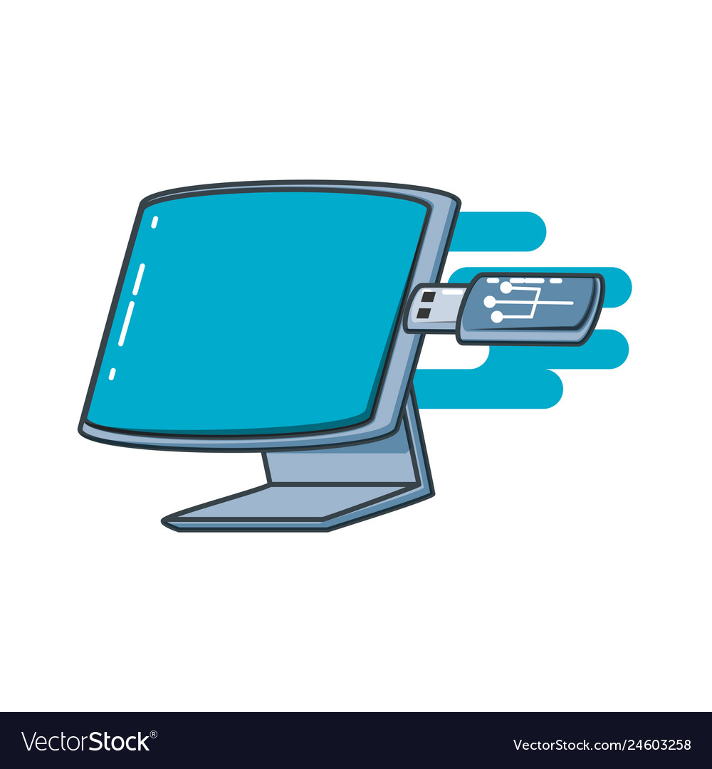 Desktop computer with memory usb Royalty Free Vector Image