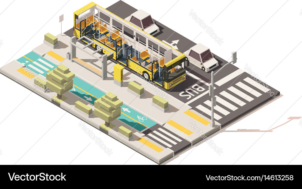 Isometric low poly bus on the bus lane Royalty Free Vector