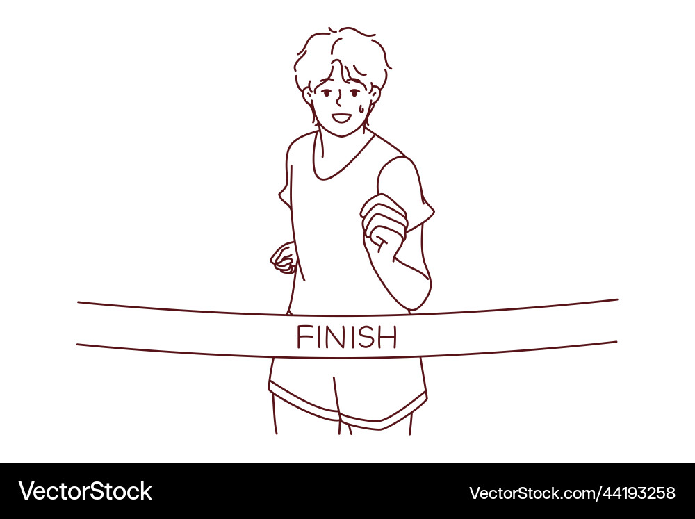 Man athlete reach finish line running Royalty Free Vector