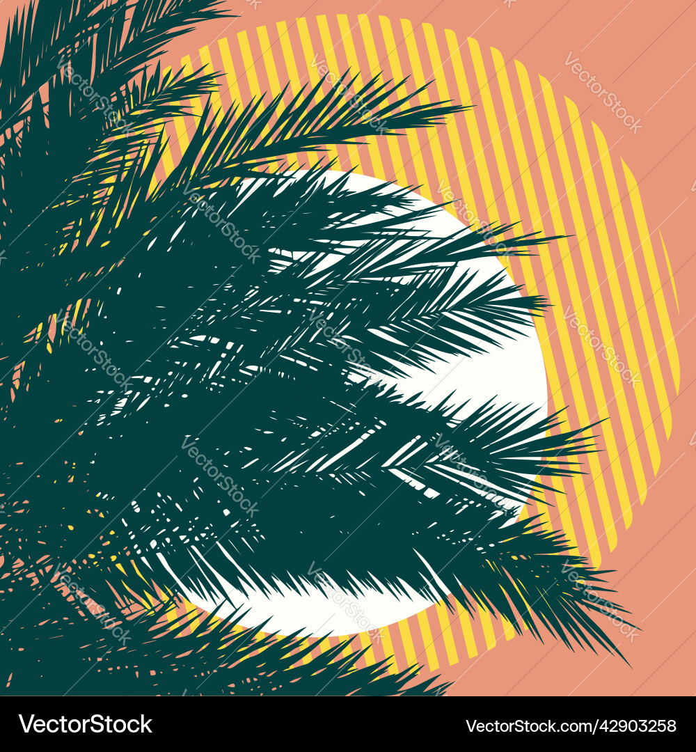 Palm tree tops and geometric shapes Royalty Free Vector
