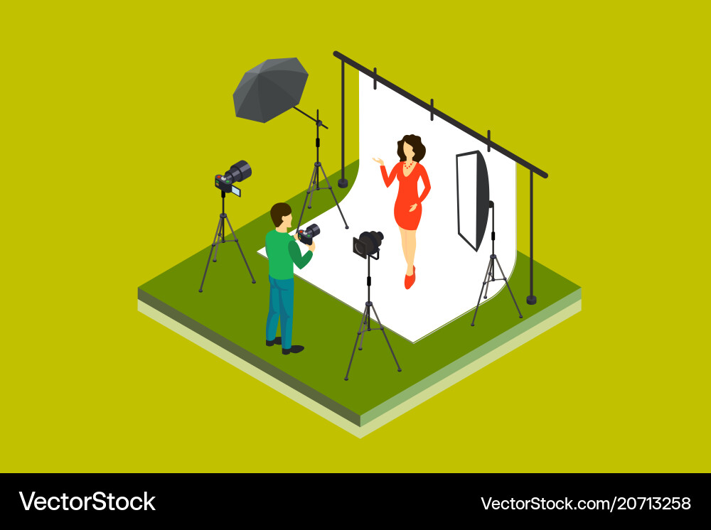 Photographer shooting model in studio photo Vector Image