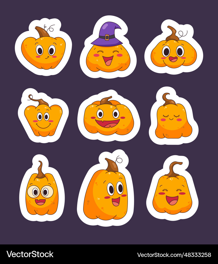 Pumpkin character cartoon sticker bookmark Vector Image