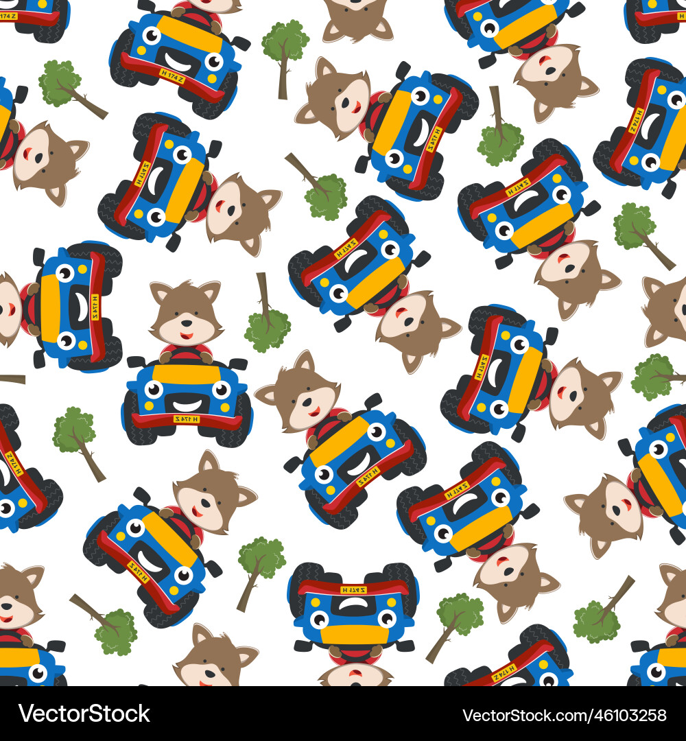 Seamless pattern of cute little fox driving Vector Image