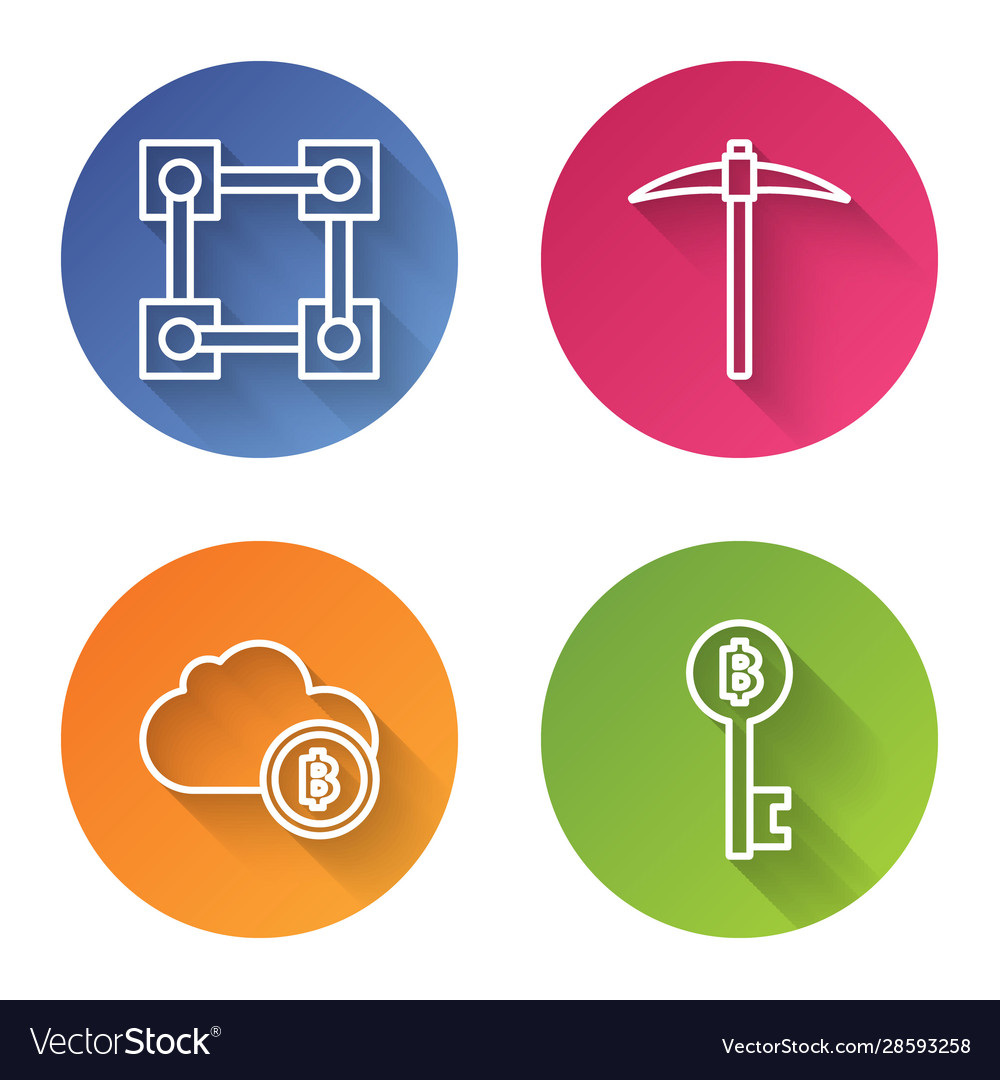 Set line blockchain technology pickaxe Royalty Free Vector