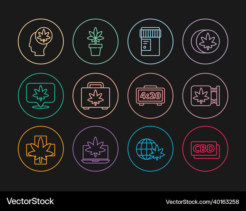 Set line cannabis molecule marijuana and cannabis Vector Image