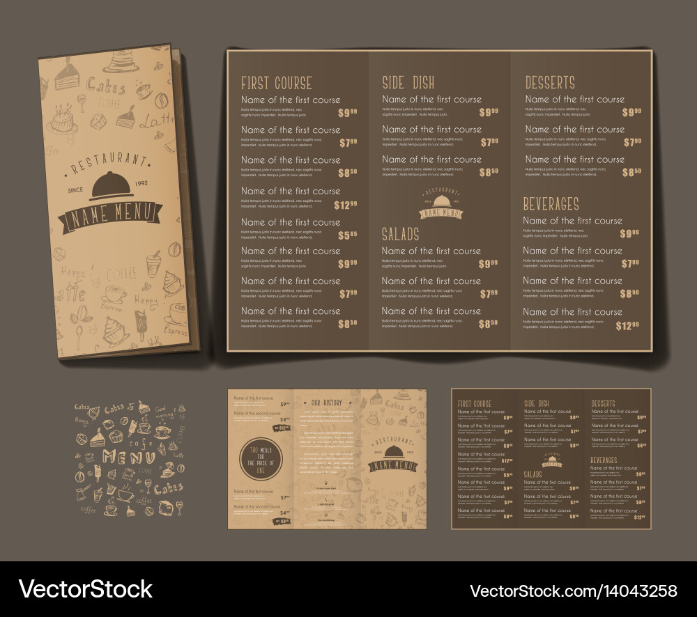Template retro folding triple menu for cafes Vector Image