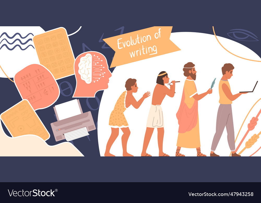 Writing evolution collage Royalty Free Vector Image