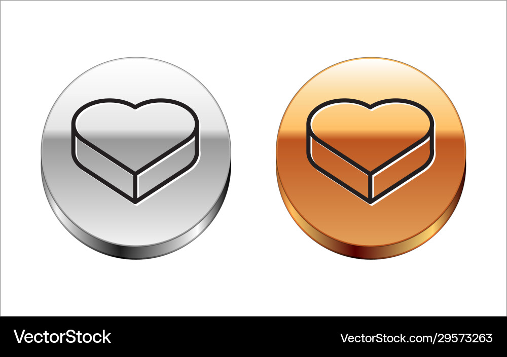 Black line candy in heart shaped box and bow icon Vector Image