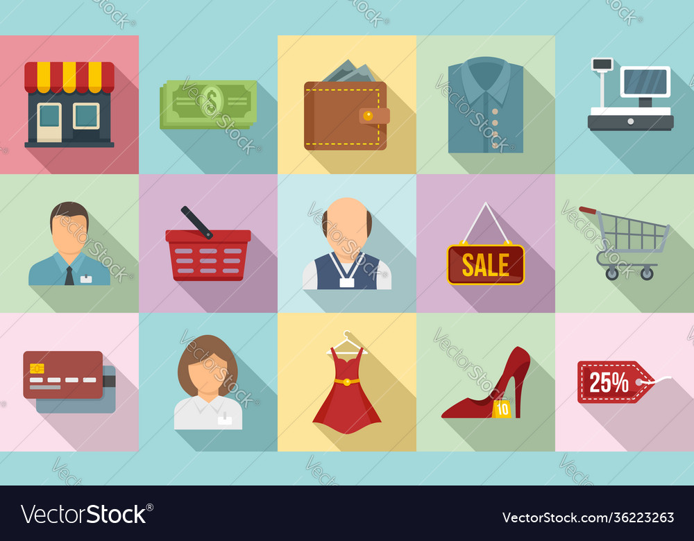 Shop Assistant Icons Set Flat Style Royalty Free Vector