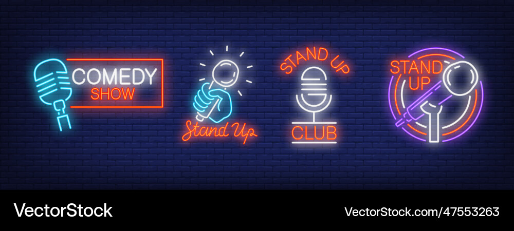Stand up comedy show neon signs collection Vector Image