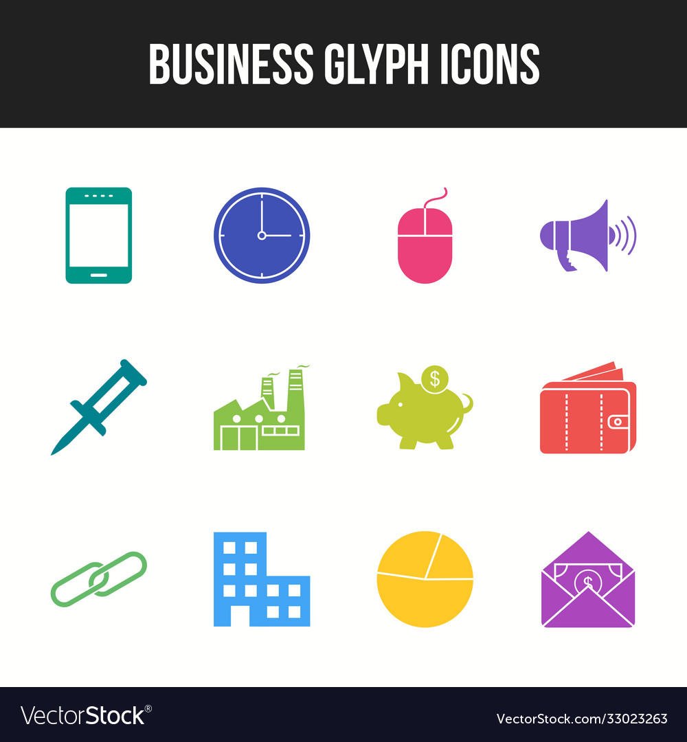 Unique business glyph icon set Royalty Free Vector Image