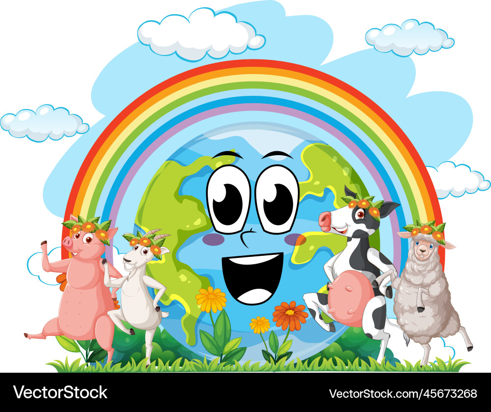 Cartoon planet earth with cute animals Royalty Free Vector