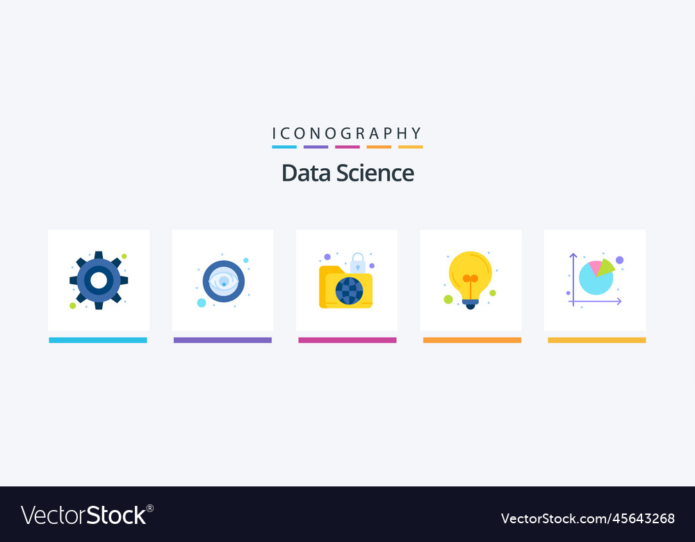Data science flat 5 icon pack including chart Vector Image