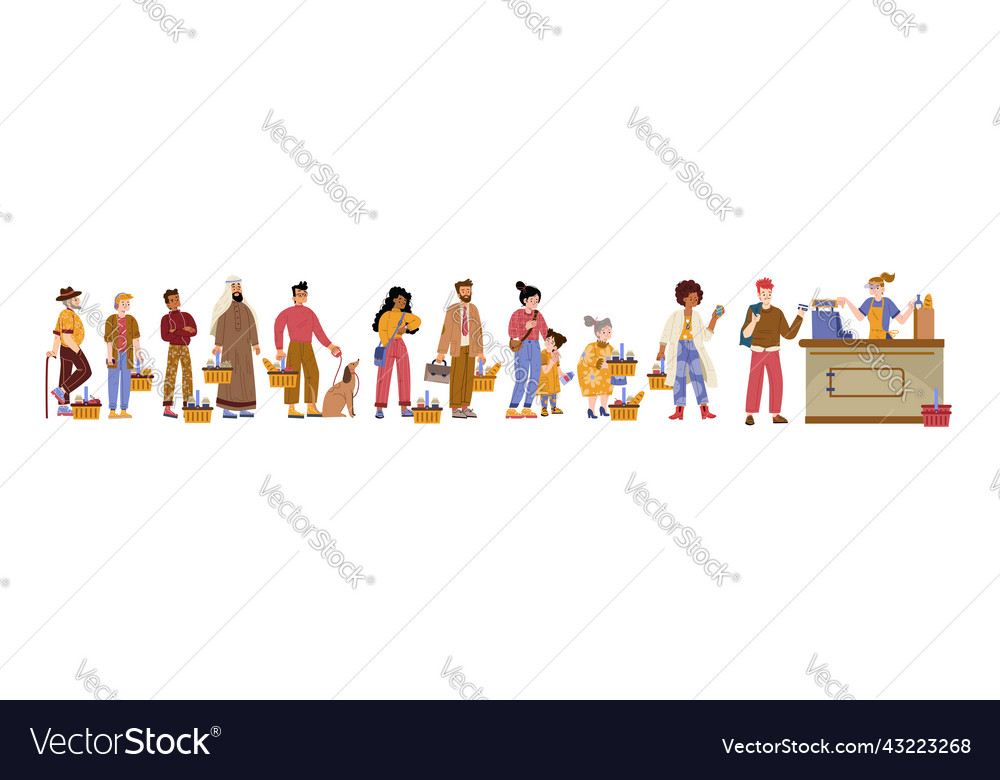 Diverse people in queue supermarket Royalty Free Vector