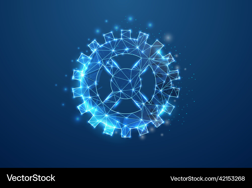 Gear 3d symbol in blue low poly style mechanical Vector Image