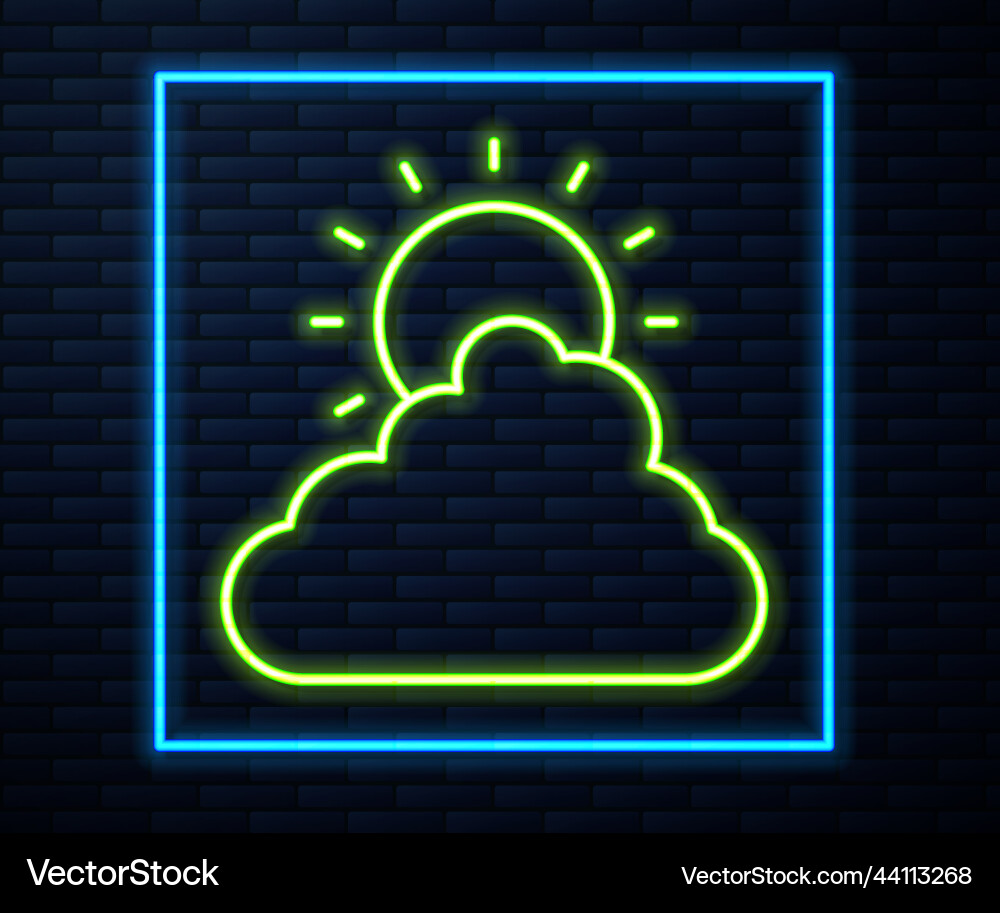Glowing neon line sun and cloud weather icon Vector Image