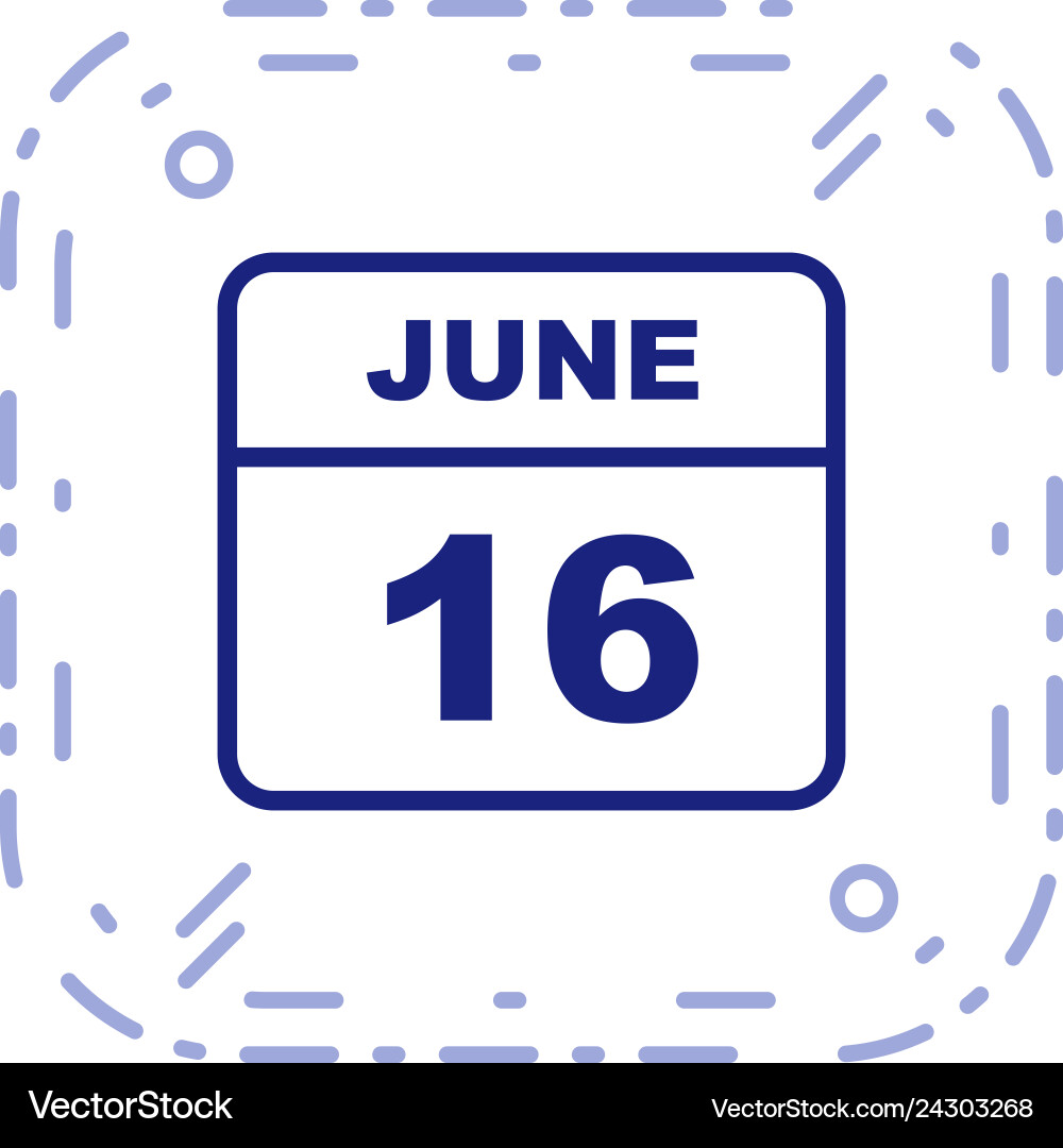 June 16th date on a single day calendar Royalty Free Vector