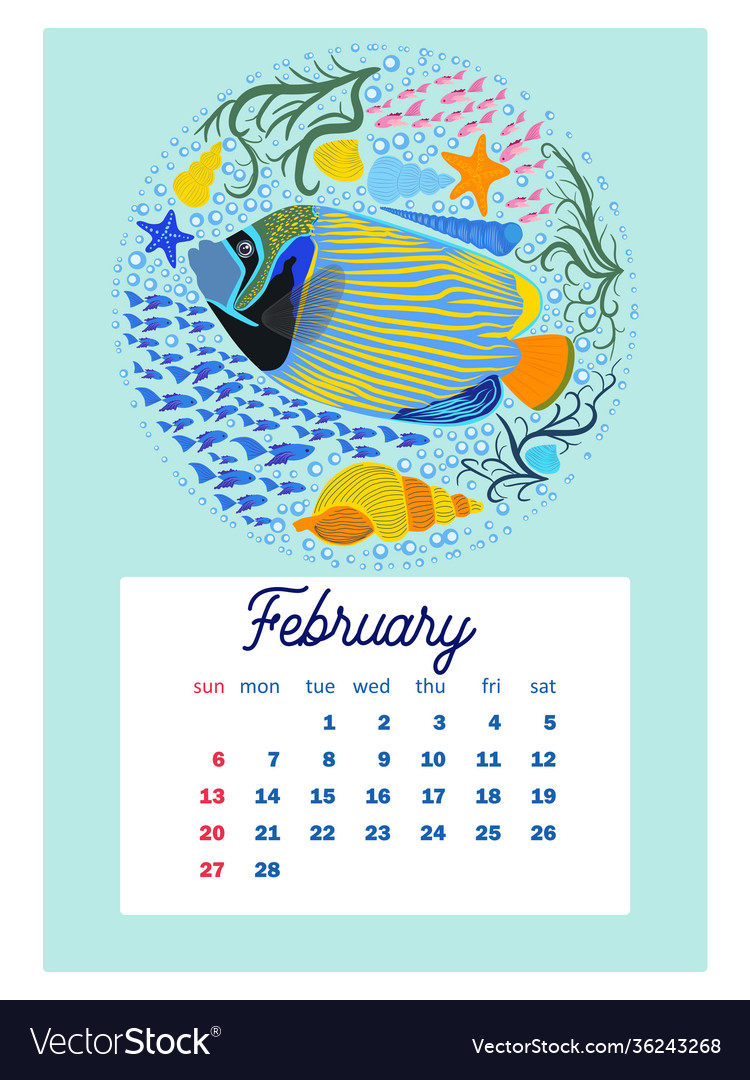 Marine life wall calendar design template Vector Image