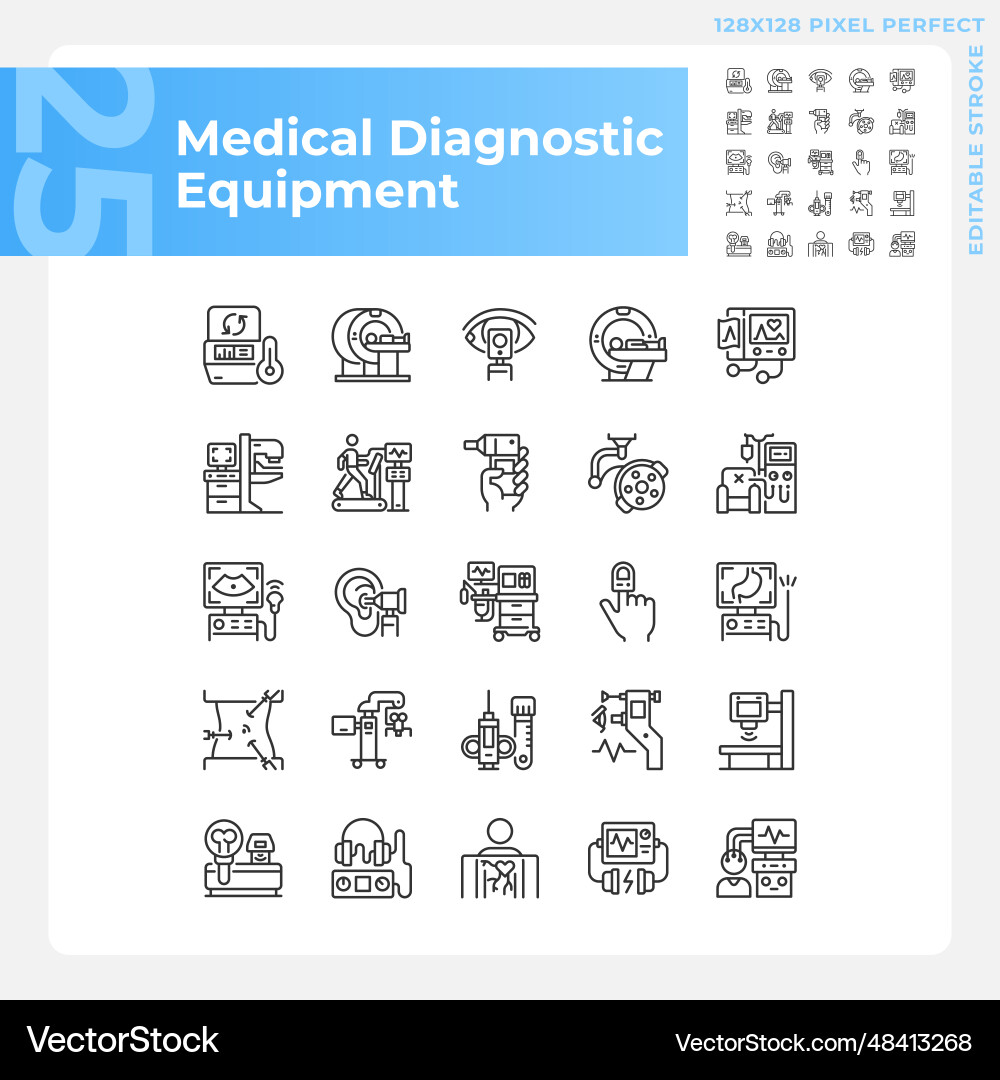 Medical diagnostic equipment pixel perfect linear Vector Image