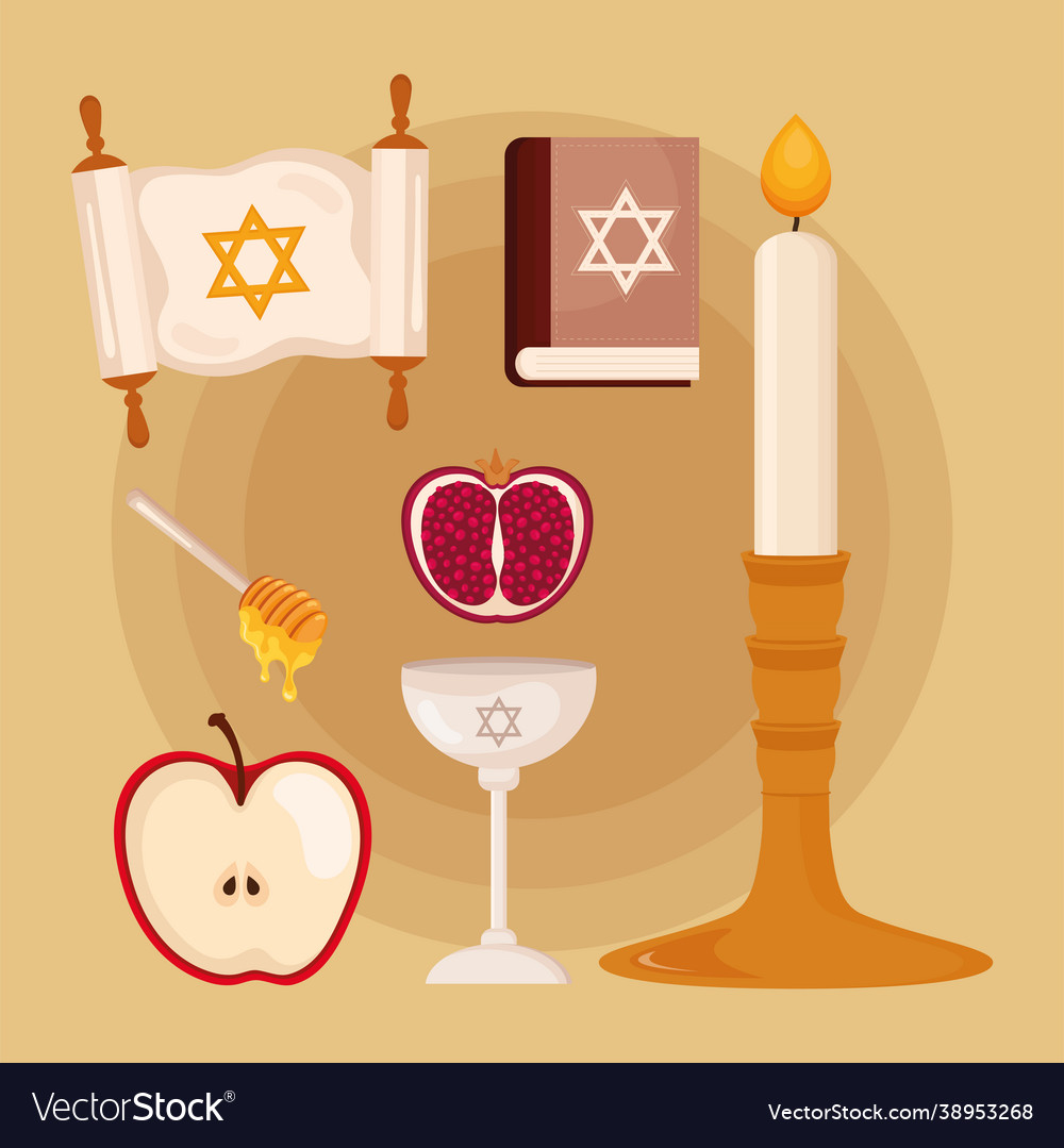 Seven Yom Kippur Icons Royalty Free Vector Image