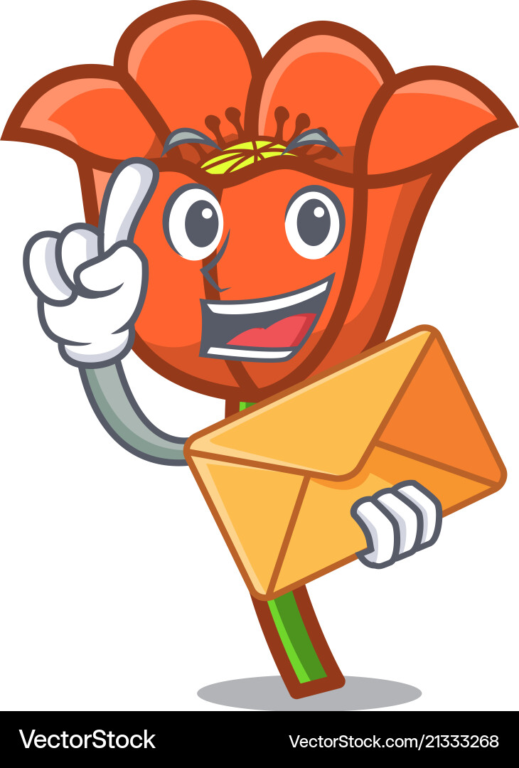 With envelope poppy flower character cartoon Vector Image