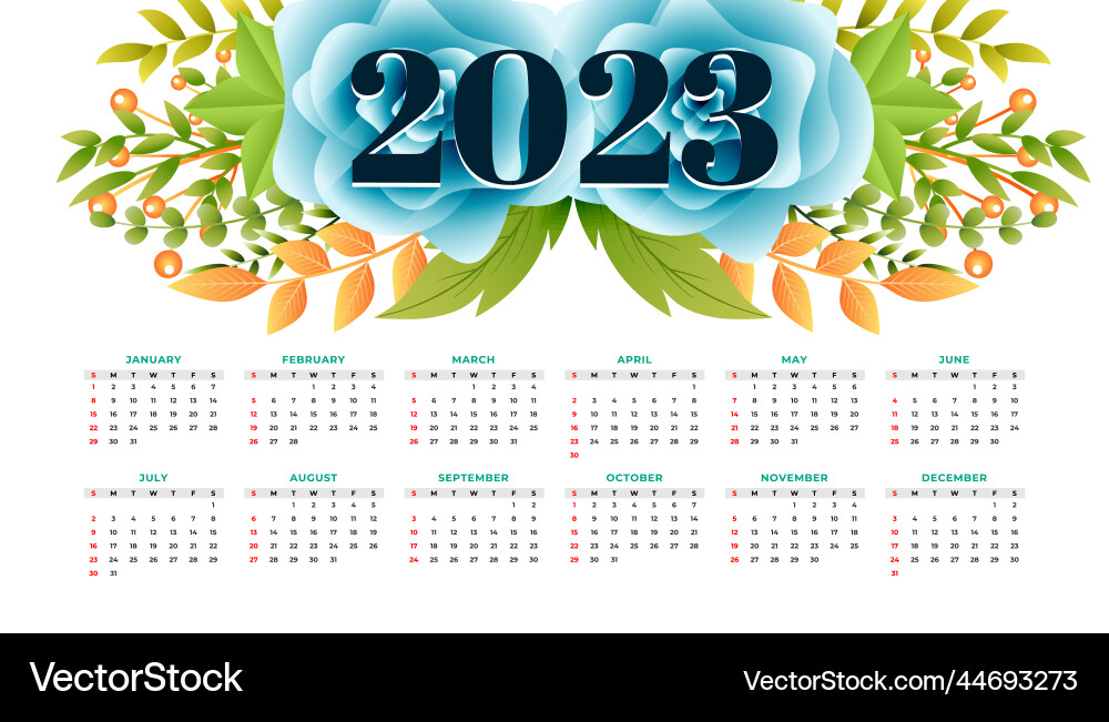 Decorative 2023 new year calendar template design Vector Image