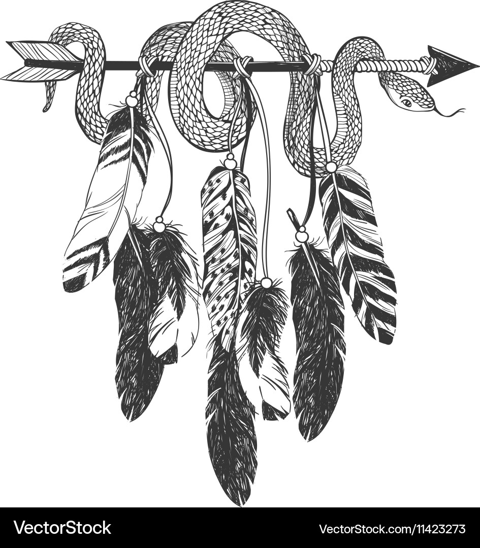 Dreamcatcher with arrow feathers and snake Vector Image